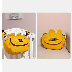 SUNVENO Universal Stroller Organizer with Insulated Cup Holder & Shoulder Strap Cute Diaper Mommy Travel Bag for Stroller like Uppababy, Baby Jogger, Britax, BOB, Umbrella and Pet Stroller, Yellow