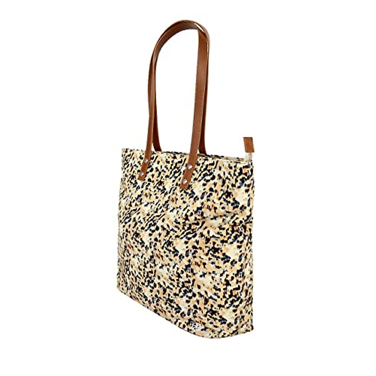 120% Lino Leo Print, linen/cotton blend, with leather handles, Tote Bag