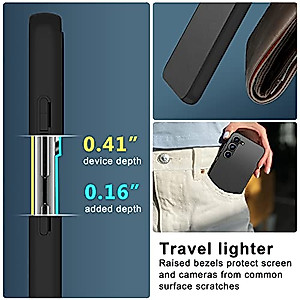 CASEJEEN for Samsung Galaxy S23 Case with 1 Pcs Tempered Glass Screen Protector and 1 Pcs Camera Lens Cover,PU Leather Rugged Shockproof Phone Cover,Black