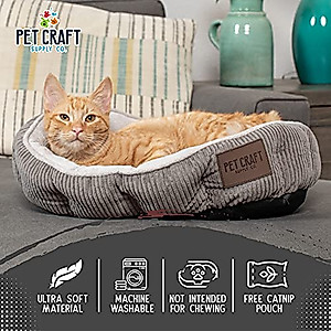 Pet Craft Supply Cat Bed for Indoor Cats - Kitten Bed - Machine Washable - Ultra Soft - Self Warming - Refillable Catnip Pouch,Grey,19x14x5 Inch (Pack of 1)