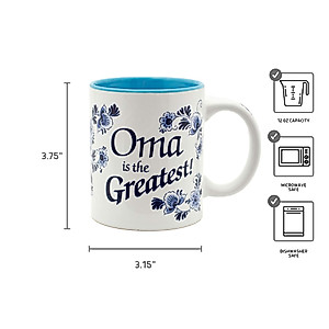 E.H.G | Essence of Europe Gifts - 12 oz. Ceramic Coffee Mug, Oma is the Greatest Design - Blue Ceramic Mug, German or Dutch Grandma - Quality Coffee Mug - BLUE