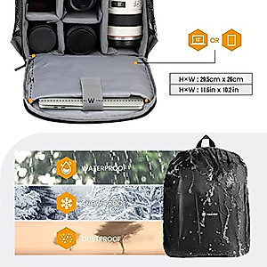 TARION Camera Bag Professional Camera Backpack with Rain Cover Laptop Compartment Waterproof Photography Backpack Case for Women Men Photographers DSLR SLR Mirrorless Camera Lens Tripod Black TB-S