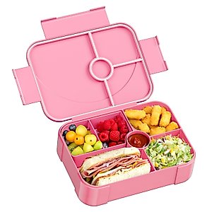 Winproper Lunch Box Kids Bento Box, Leakproof Bento Lunch Box with 6 Compartments, BPA-Free Men Women Lunch Containers for Adults/Kids/Students, 40 oz Portable On-the-Go Meal and Snack Packing - Pink