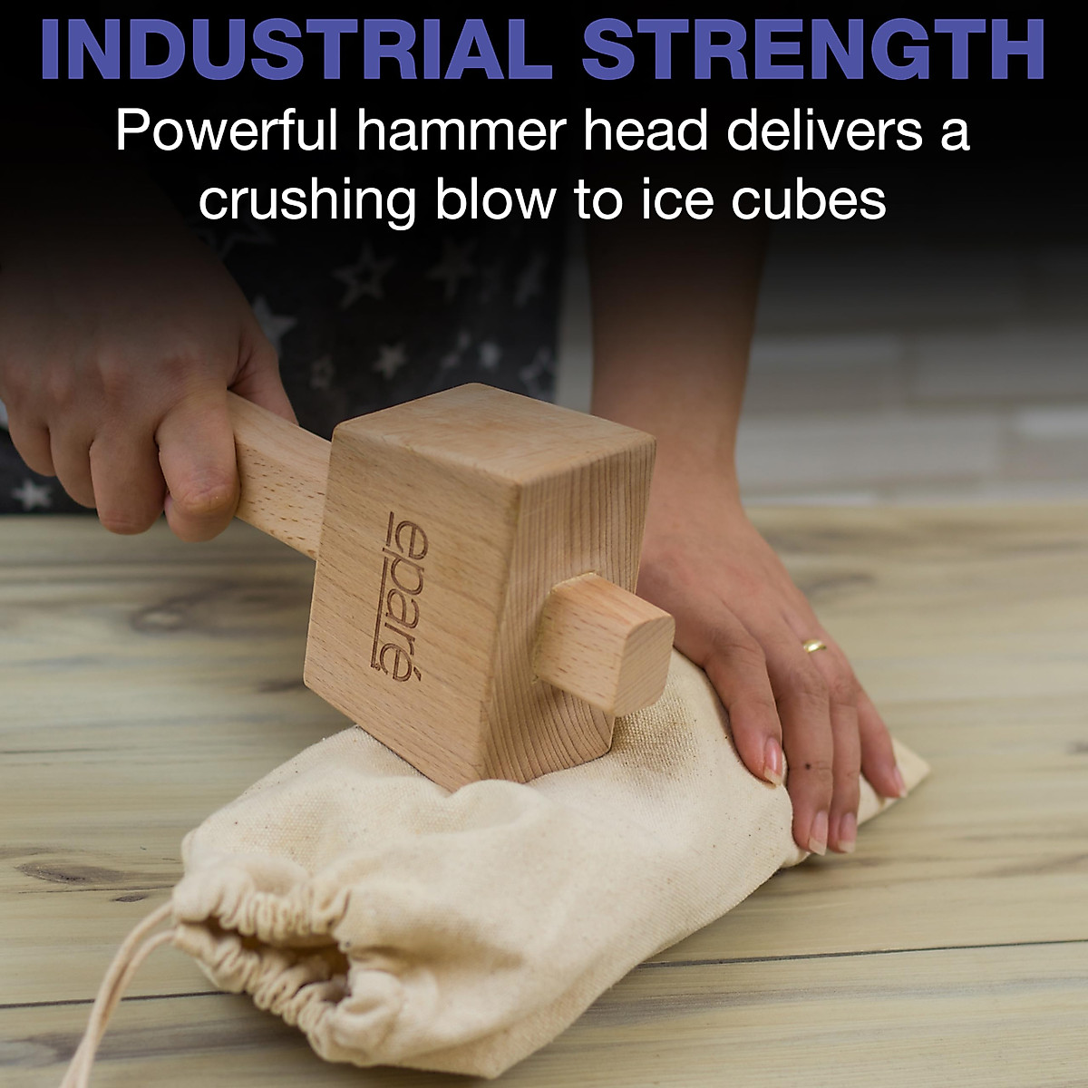 Eparé Lewis Bag & Ice Mallet - Manual Ice Crusher Wooden Hammer - Canvas Crushing Bag - Crushed Ice Bar Cocktails - Bartender & Kitchen Tools Kit