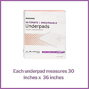 McKesson Maximum Breathable Underpads, Incontinence, Maximum Absorbency, 30 in x 36 in, 70 Count