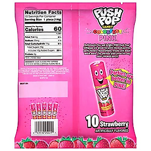 Push Pop Pink Colorfest - Pink Strawberry Lollipops Bulk Candy - 10 Count Individually Wrapped Fruity Lollipops - Strawberry Candy for Party Favors, Care Packages, and Back To School Treats