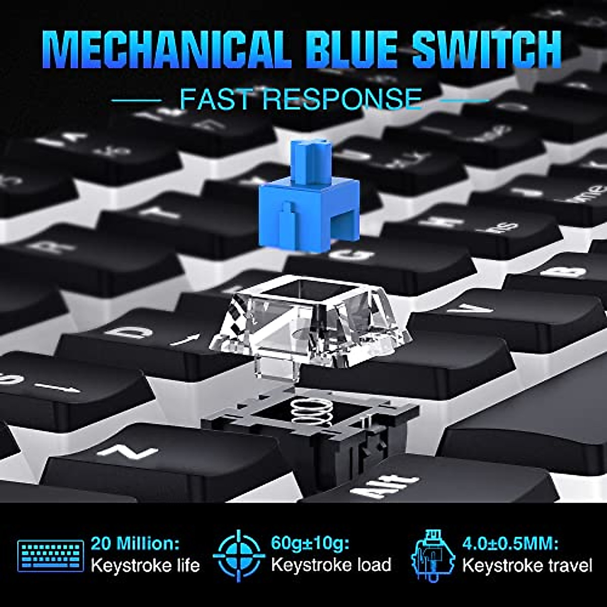 BENGOO Mechanical Gaming Keyboard, 60% Rainbow LED Backlit Compact Keyboard with 61 Keys and Blue Switches,Mini Wired Keyboard with 21 Anti-ghosting Keys for Computer Gamer PC Mac(Black)