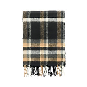 INVERNO Super Soft Luxurious Cashmere Feel Warm Winter Pattern Design Unisex Scarf (Black Tan Plaid)