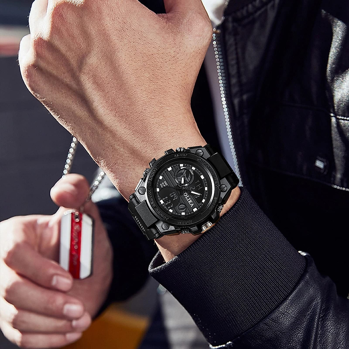 Olika Mens Sport Watches Outdoor Military Waterproof Digital Watches - LED Backlight Date Multi Function Tactics Watch