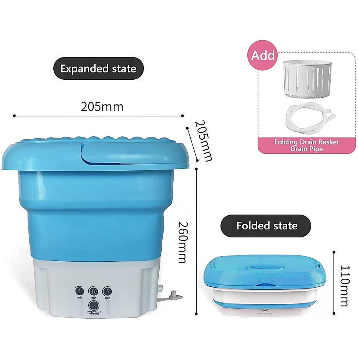 Luxmars Portable Washing Machine and Dryer Combo Mini Folding Washing Machine Washer