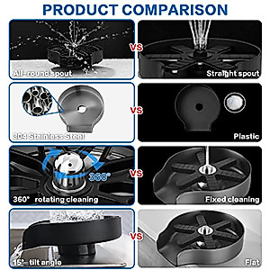 WEWE Black Glass Rinser, Upgraded 360 Degree Rotating Spout Glass Rinser for Kitchen Sink Stainless Steel Cup Washer for Sink, Bar Glass Rinser for Kitchen Sink