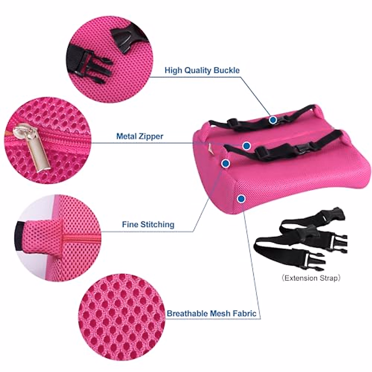 LOVEHOME Lumbar Support Pillow for Chair and Car, Back Support for Office Chair Memory Foam Cushion with Mesh Cover for Back Pain Relief - Pink