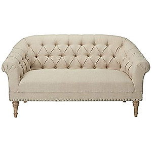 Coaster Furniture Loveseat Settee Natural Fabric Weathered Grey Chrome 902498