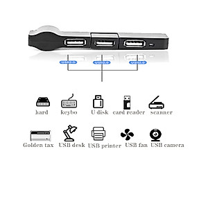 LIXINTIAN USB 2.0 HUB, [90°/180° Degree Rotatable] Mini USB 2.0 Hub 4 Port USB Hub for Notebook, USB Flash Drives, Mobile HDD, Laptop, PC - Black