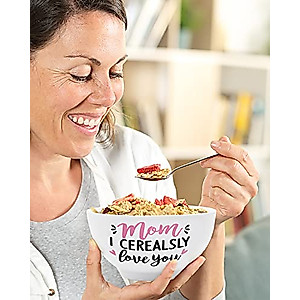Mom's Cereal Bowl and Spoon Set with Best Mom Ever Greeting Card Christmas Mother's Birthday Engraved Gift Box Basket Idea for Her Cerealsly Love You Mommy Present Set of 3 Thanksgiving New Year