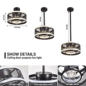 Atocif Bladeless Ceiling Fan with Light, Caged Ceiling Fan with LED Light, Ceiling Fans with Lights Remote Control, Dimmable, low-noise, Timing, for Bedroom, Living Room, Kitchen