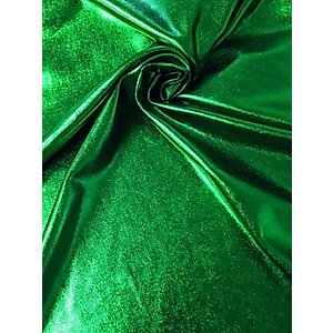 Metallic Shiny All Over Foil Stretch Polyester Spandex Fabric by The Yard (Emerald)