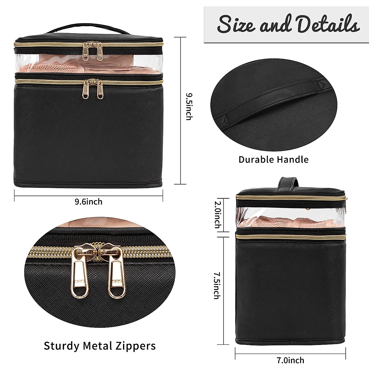 OCHEAL Large Makeup Bag, Double Layer Makeup Bag, Vertical Storage Cosmetic Case for Women/Girls with Multiple Compartments-Black