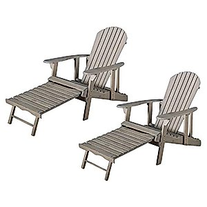 GDFStudio Halley Outdoor Reclining Wood Adirondack Chair with Footrest (2, Grey)