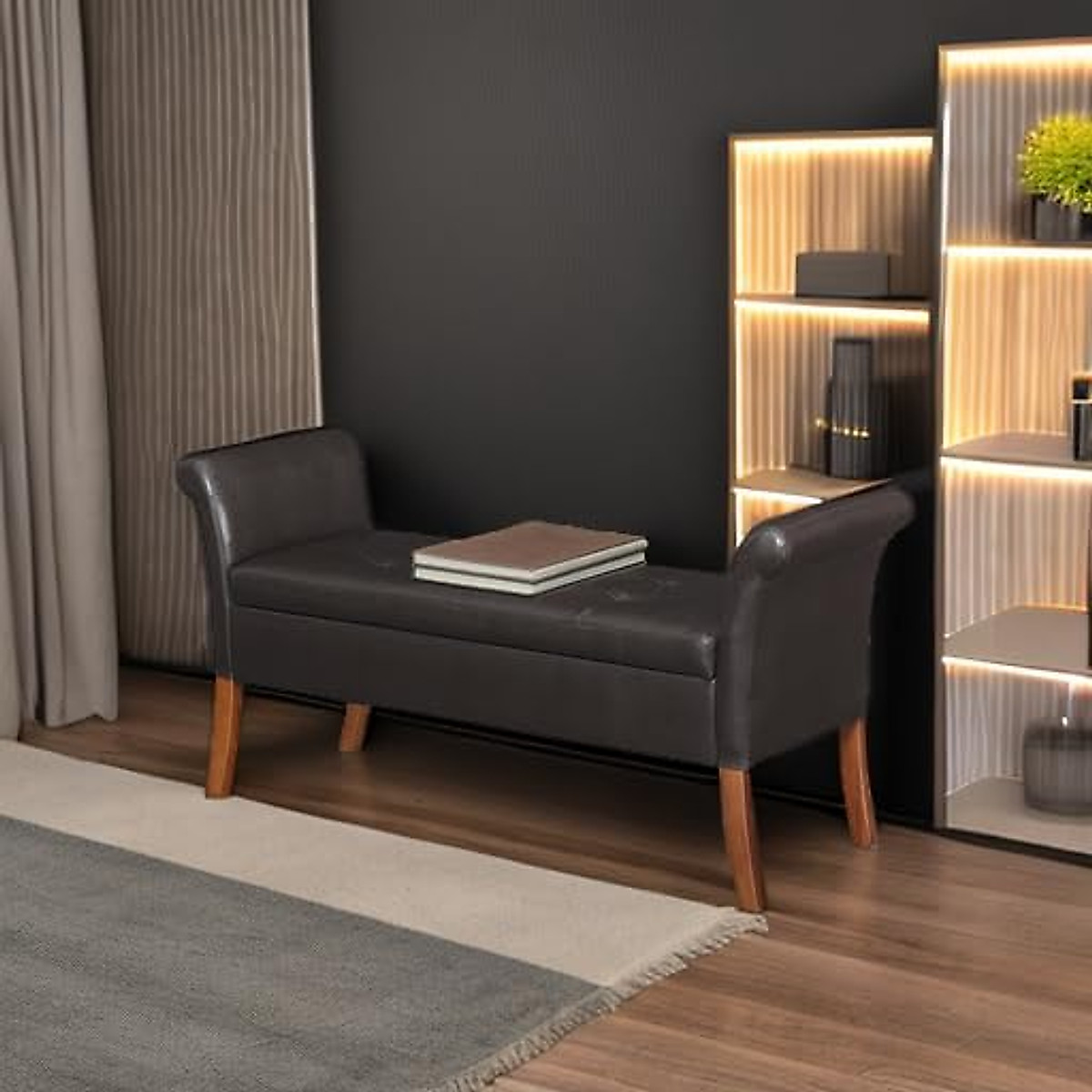 Convenience Concepts Designs4Comfort Garbo Upholstered Modern Ottoman Living Room, Sitting, Storage Bench with Seating for Entryway, 51.25", Espresso Faux Leather