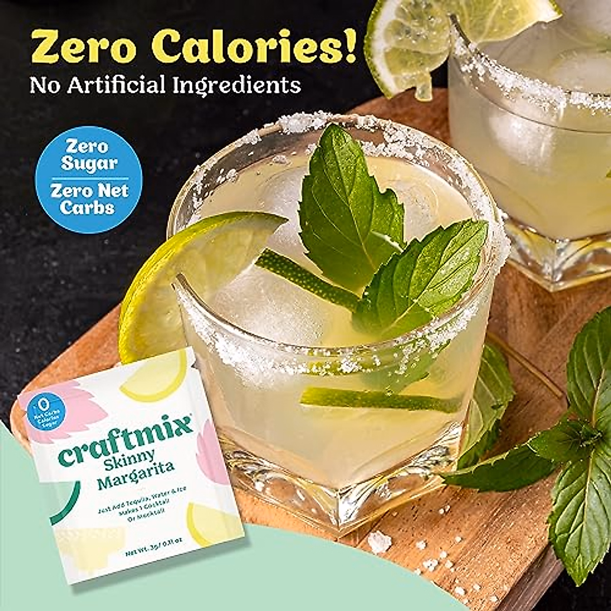 Craftmix Skinny Margarita Cocktail Mixers - Makes 12 Drinks - Zero Sugar, Zero Net Carbs, Zero Calories Mocktail Drink Mixers - Real Fruit - Vegan, Non-GMO, Dairy Free, Gluten Free