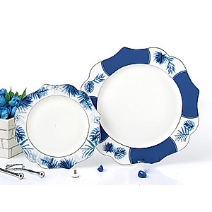 Linlins Fine Bone China 2-Tier Cake Stand/Blue Tropical Plant Cupcake Stand/Pastry Serving Cake Stand