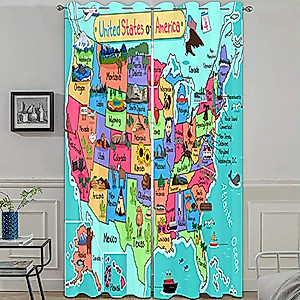 JretailAx United States Map Curtains Facts Geography USA Map Living Room Curtains United States Map Bedroom Blackout Curtains America Map Curtains W 42" L 63" Kids Teenager Boy Girl Gift 1