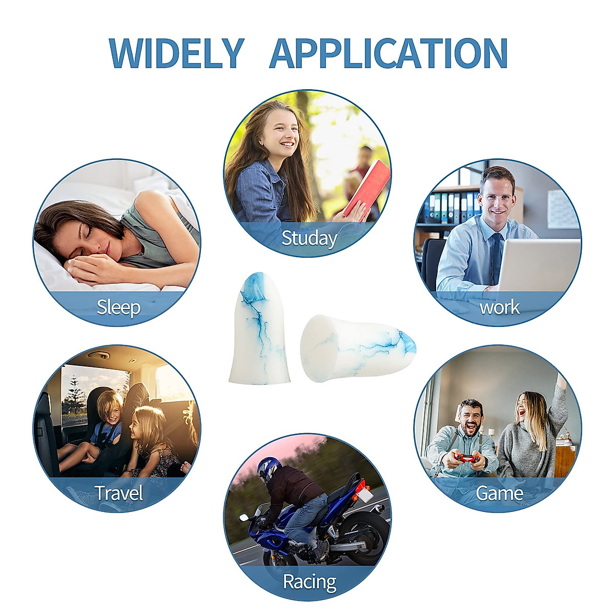 Ear Plugs for Sleeping Noise Cancelling - IMXIAO Reusable Soft Foam Earplugs Noise Reduction, Ultra Soft and Comfortable Earplugs for Sleeping,Snoring,Travel and All Loud Events,60 Pairs(Blue White)