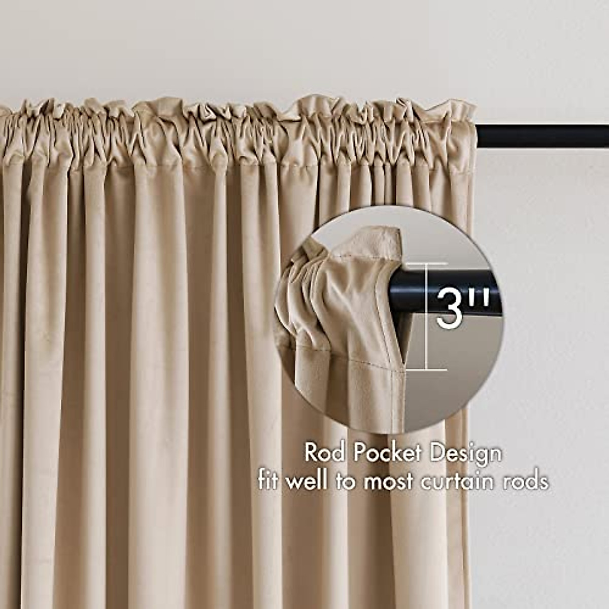 MIULEE Camel Beige Velvet Curtains Thermal Insulated Blackout Curtain Set of 2 and Pack of 2 Velvet Soft Solid Decorative Square Throw Pillow Covers 18 x 18 Inch Beige