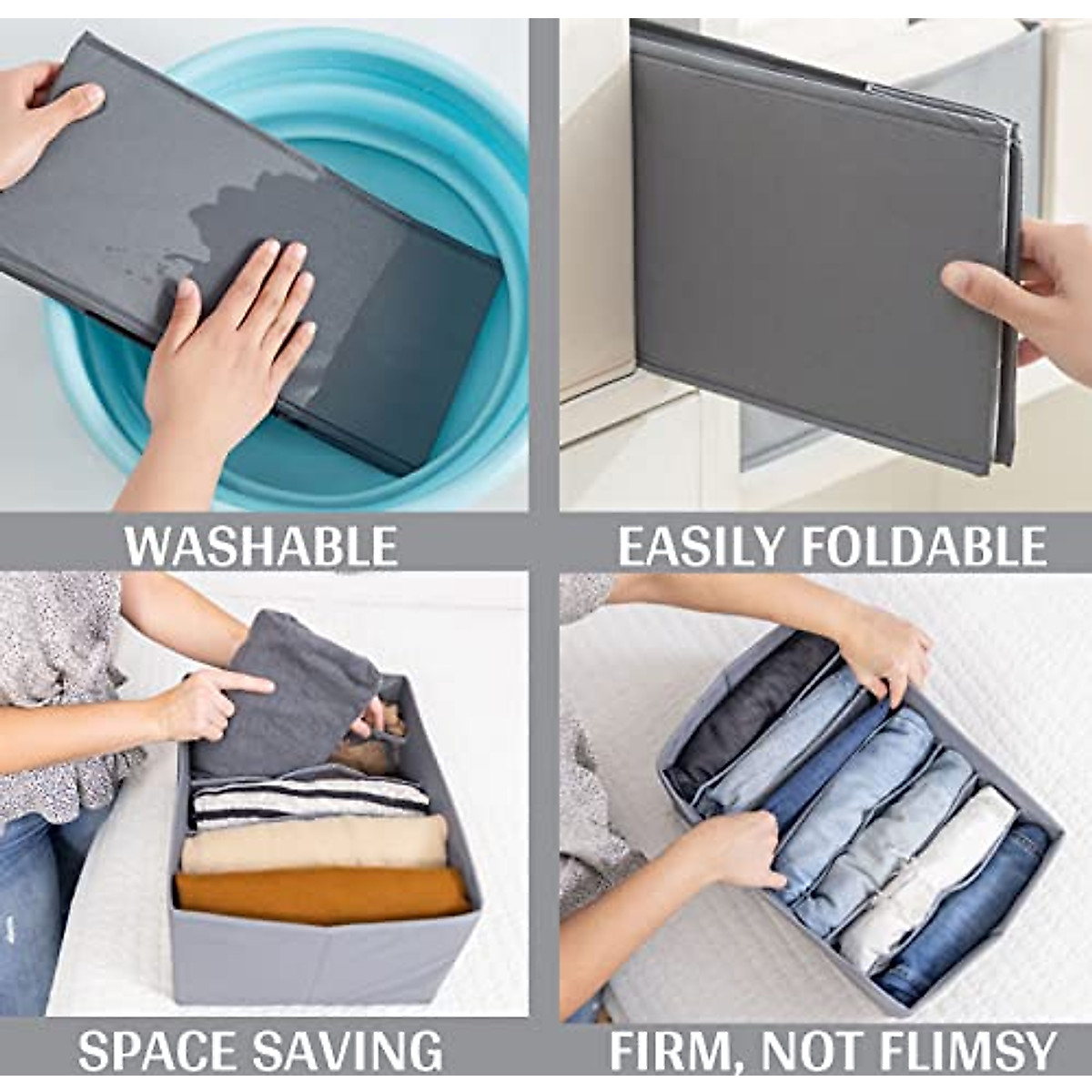 ZMVM – 2pk Closet Organizers and Storage – Foldable Clothes Organizer –Wardrobe Clothes Organizer with PP Board – Washable Clothes Organizer for Folded Clothes – 7 Grid Medium Pants Organizer (2pcs)