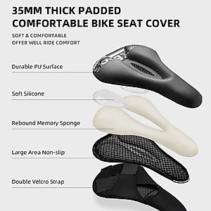 ROCKBROS Bike Seat Cover Cushion Waterproof Gel Padded Seat Cover for Road Mountain Spinning Bike Padded Narrow Peloton Exercise Bike Seat Cushion Solid Design