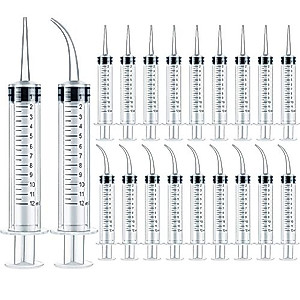 12 ml Plastic Syringes Set, Dental Syringe with Curved Tip and Straight Tip, Disposable Irrigation Syringe Mouthwash Cleaner for Oral Care, Animal Feeding, with Measurement (20 Pieces)