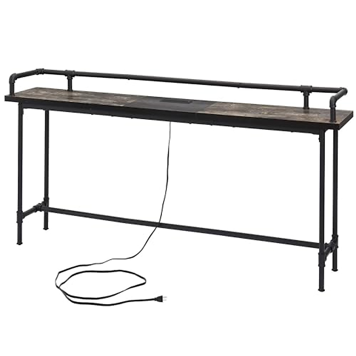 VECELO Narrow Console/Sofa Table with Power Outlet, Long Behind Couch Furniture for Entryway, Hallway, Living Room, Grey Oak