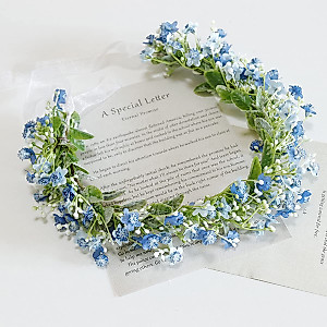 DDazzling Women Girs Flower Crown Bridal Eucalyptus Halo Wedding Floral Headband Photo Shoot (Gypsophila Paniculata Blue)