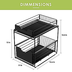 DOLALIKE Pull Out Under Sink Cabinets Organizer, Stackable 2 Tire Sliding Countertop Organizer, Under Sink Storage Drawer Shelf for Kitchen (Black)