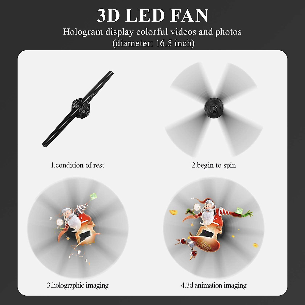 Hologram Fan, Faryuan 3D Holographic Display Air Fan Video Projector,Promotional Player Machine,224 Led 16.5inch Diameter Advertising Led Fan 3D Hologram Projector