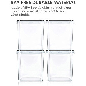 Vtopmart Food Storage Containers 2.5L / 84.5oz, 4 Pieces BPA Free Plastic Airtight Food Storage Containers for Flour, Sugar, Baking Supplies, with 4 Measuring Spoons and 24 Labels,Black