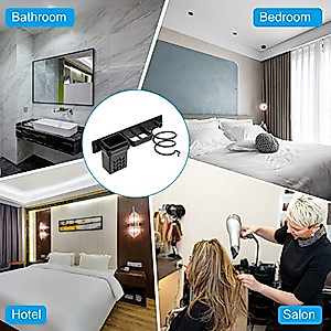 YUET Hair Dryer Holder Hairdryer Station Wall Mounted Spiral Shelf Bracket Stand Hanger Straightener Organizer Blow Storage with Holes Rack For Bathroom Aluminum Professional (Black With Cup)
