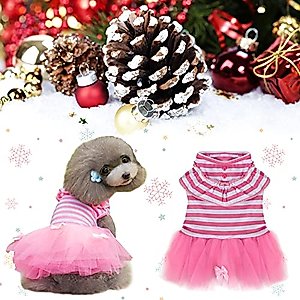 Dog Dress Small Dog Clothes - Dog Clothes for Small Dogs Striped Mesh Puppy Clothes Dog Dresses Chihuahua Clothes Designer Dog Clothes Yorkie Clothes Princess Comfortable (Pink, Medium)
