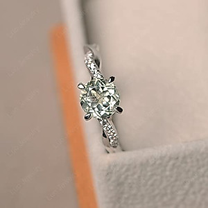 LUO S925 Sterling Silver Round Shaped 7 Mm Green Amethyst Ring Twist Infinity Engagement Ring for Women US Size 12.5