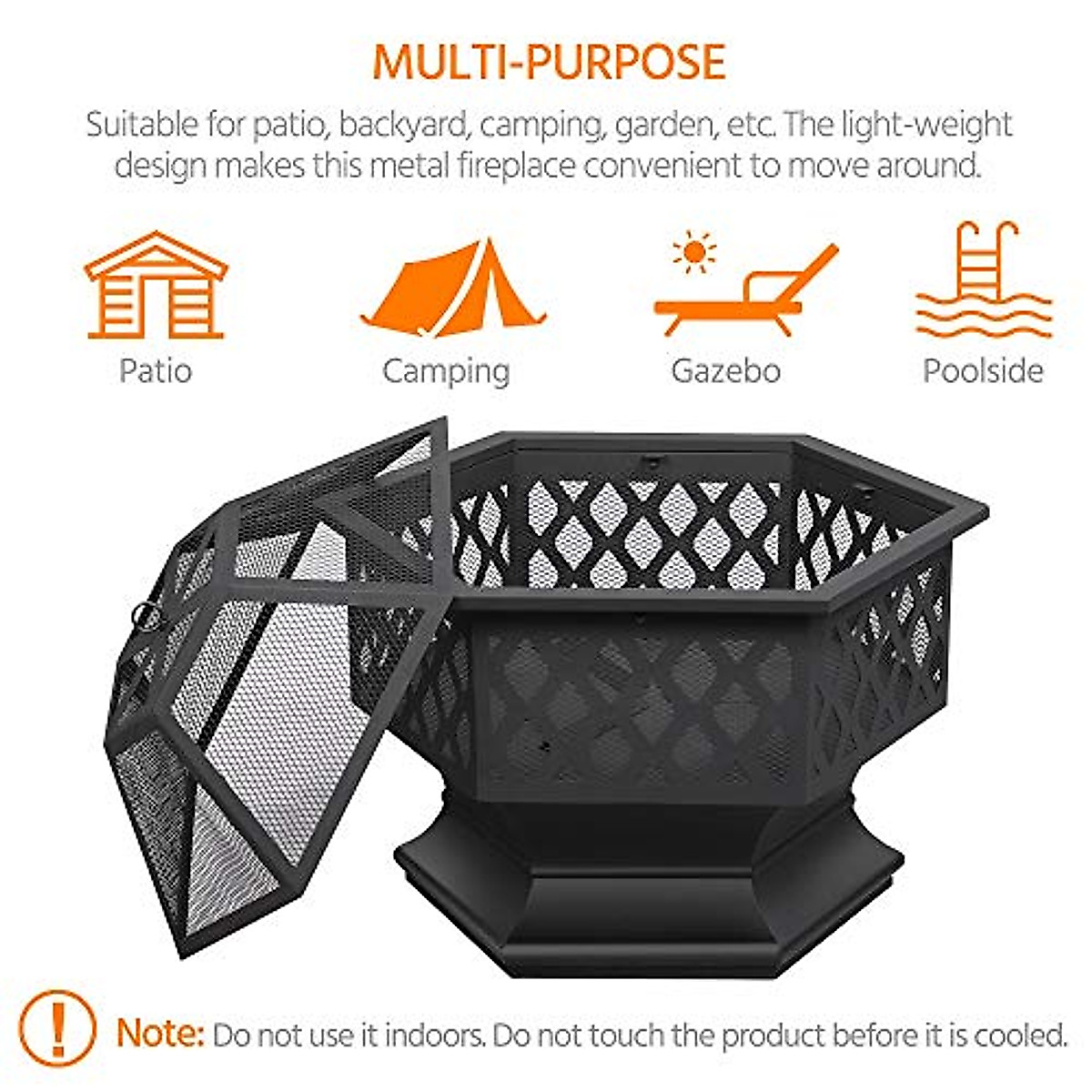 Yaheetech Fire Pit Fire Pits for Outside 24in Hex Shaped Firepit Bowl with Spark Screen & Poker for Patio Backyard Garden Picnic Bonfire Camping