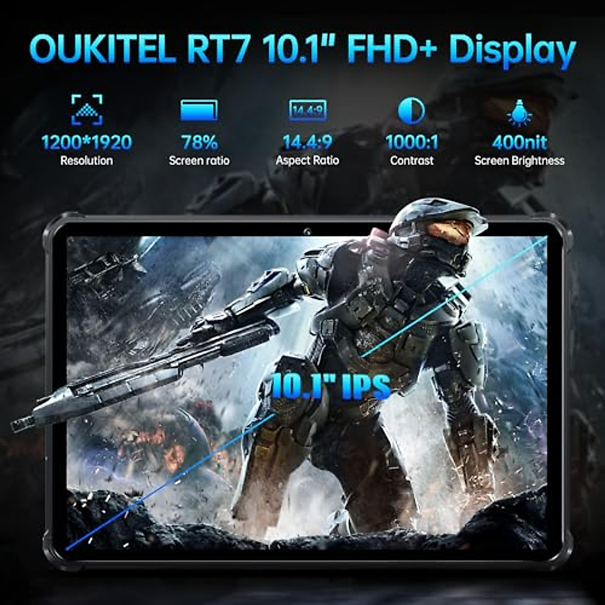 OUKITEL RT7 5G Rugged Tablet - 32000mAh Large Battery,24GB RAM+256GB ROM Android 13 Tablet,10.1 inch FHD+ Screen,48MP+32MP+20MP Night Vision Camera,IP68/IP69K Waterproof Tablet/WiFi/OTG/GPS Blue