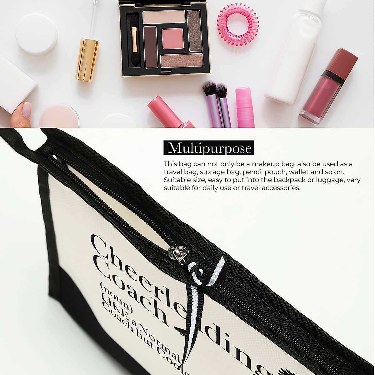 Inspirational Cheerleading Coach Gifts for Women Cosmetic Bag Travel Makeup Bag Funny Cheerleader Coach Cheer Coach Gift Thank You Gifts for Women Cheer Mom Wife Teacher Friends Sister Coworker