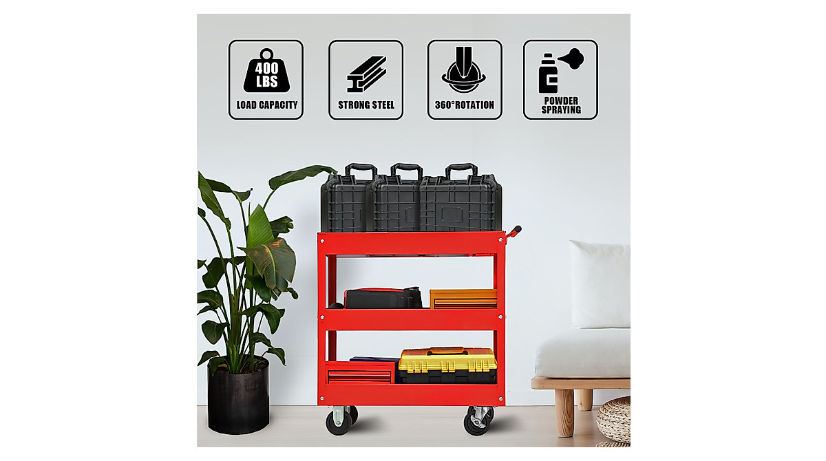 BIG RED 3-Tier Service Cart - 400 lbs Capacity
