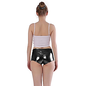 Kepblom Women's Shiny Metallic Booty Dance Shorts Hot Pants (Black, X-Large)