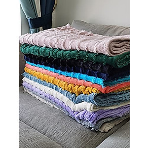 Cazlon Eyelash Textured Boho Style Decorative Throw Blanket,100% Oeko-Tex Certified Flannel Blanket, Lightweight Cozy Throw for Bed Sofa Couch (50"x60", Coral Orange)