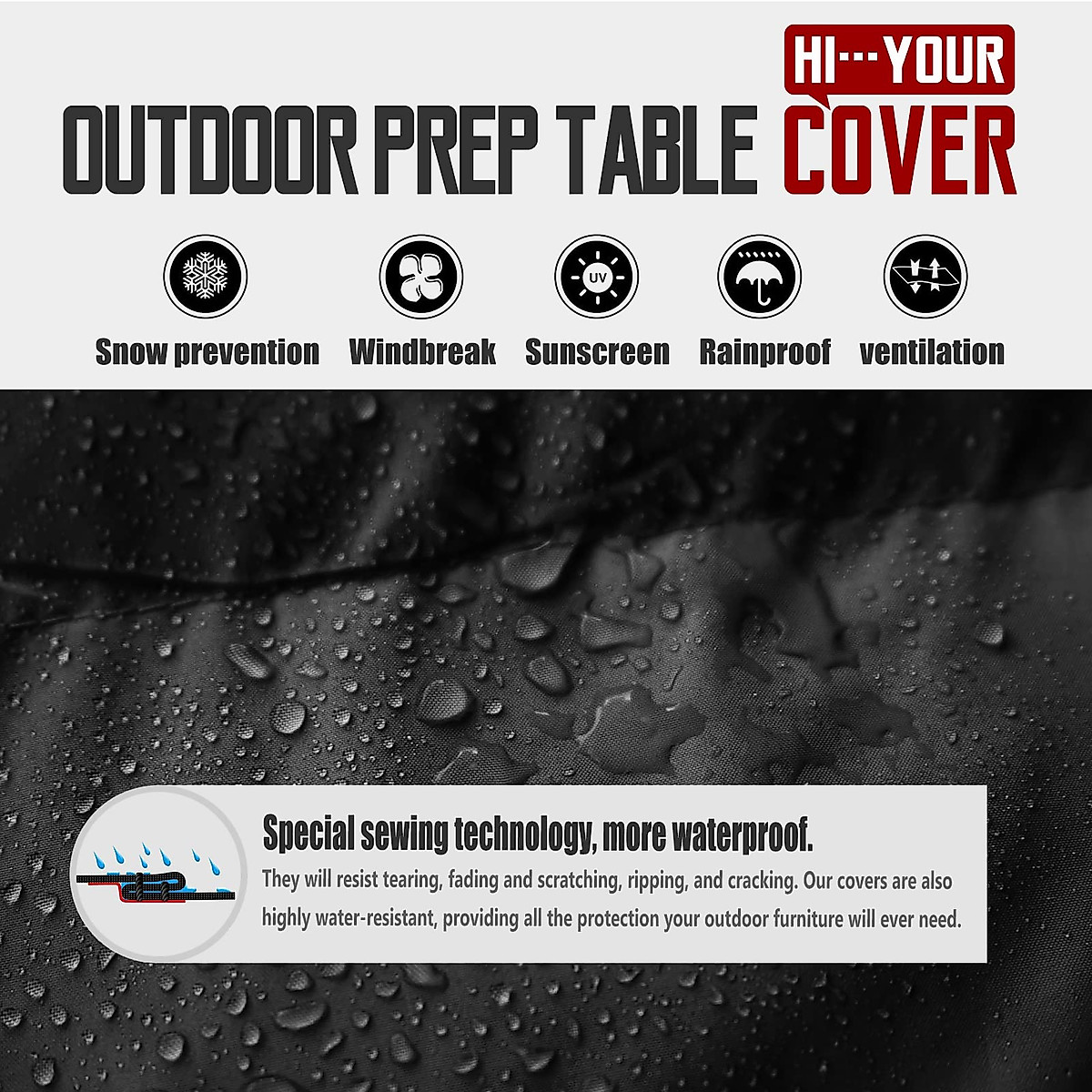 Prep Table Cover, Fits 52 inch Keter Unity XL Portable Outdoor Table,420D Tear-Resistant, UV Resistant, All Weather Protection Waterproof,52"L x 22"W x 36"H