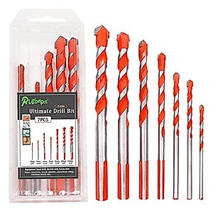 Ruibapa 7PCS(3/4/5/6/8/10/12mm) Orange Ultimate Drill Bit Multi-Function Twist Triangle Drill Bit with Tungsten Carbide Drill Bit for Concrete, Ceramic Tile, Glass, Wood and Plastic P-034