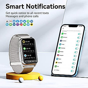 Smart Watch for Android iOS Phones Compatible 1.57 inch Full Touch Screen Fitness Tracker with Heart Rate & Blood Oxygen Monitoring IP68 Waterproof Smart Watches for Men Women(Silver)