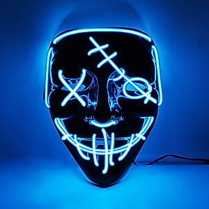 Halloween LED Mask Light Up Mask Glow in The Dark Cosplay EL Wire Halloween Festival Party Supplies for Adults (blue)